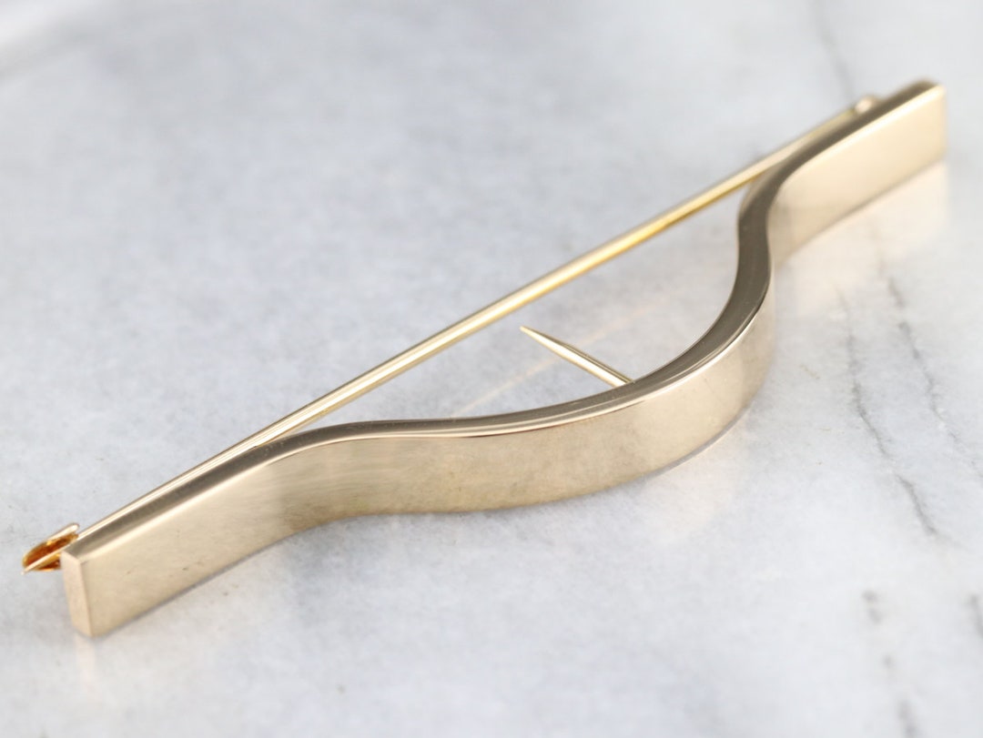 Vintage 14K Yellow Gold Scarf Pin, Sleek Geometric Design - Etsy