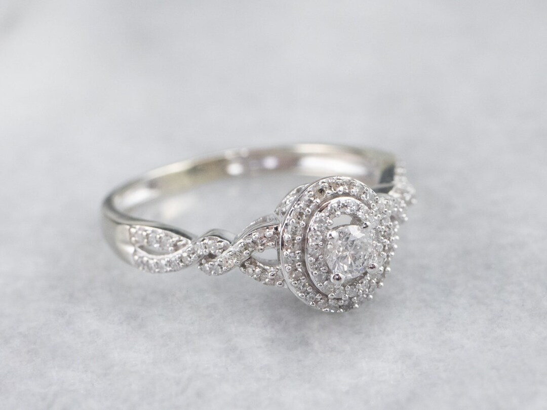 White Gold Looping Diamond Halo Engagement Ring - Etsy