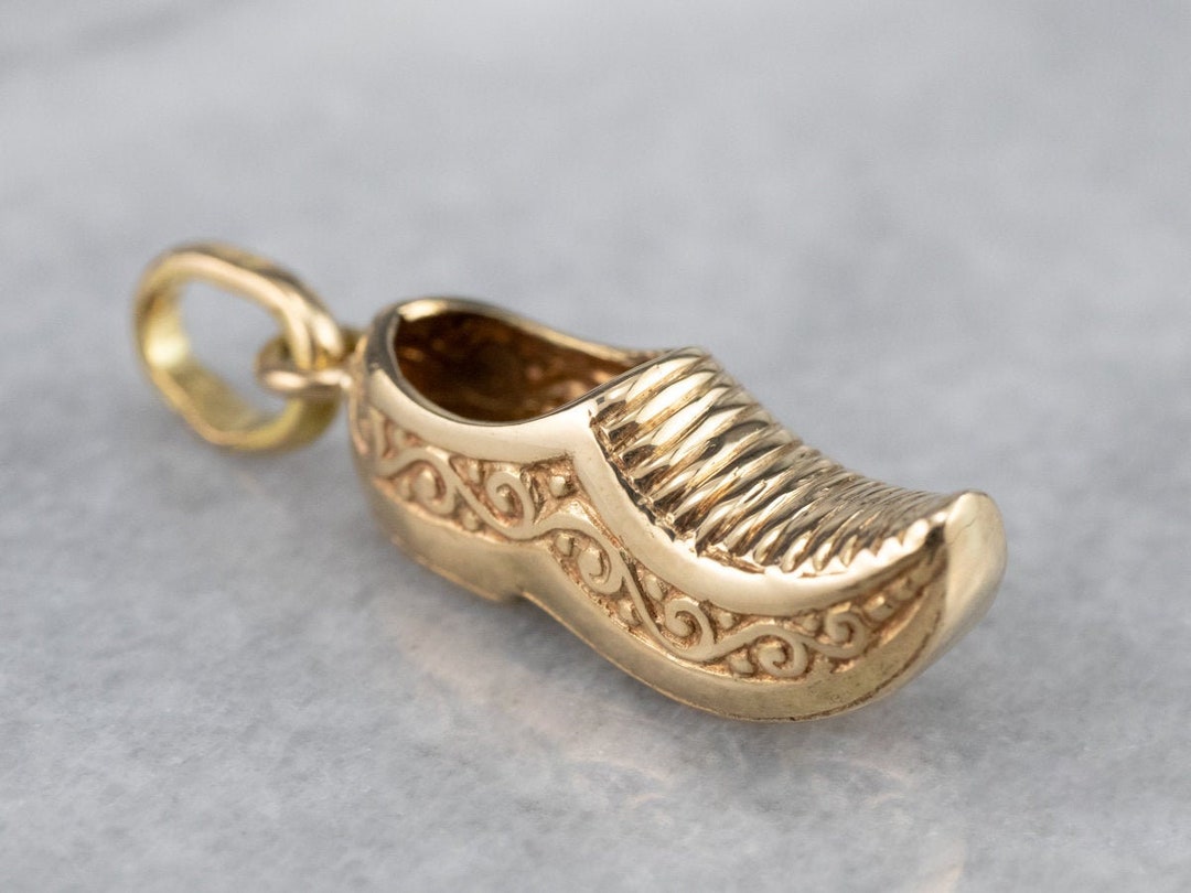 Engraved Golden Clog Charm, Gold Dutch Clog Charm, Shoe Charm, Clog ...
