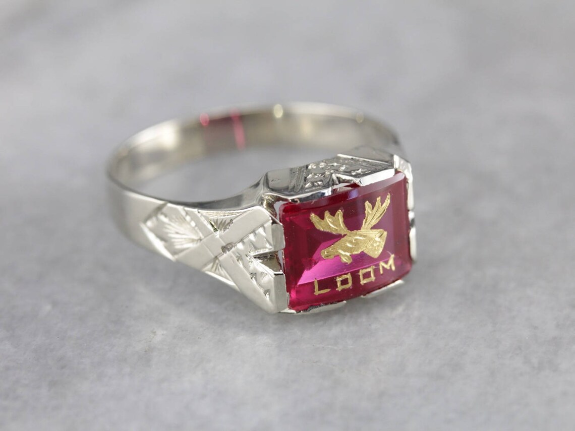 Vintage Loyal Order of Moose Ruby Glass Fraternal Ring Art | Etsy