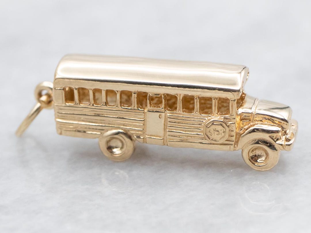 Vintage Gold School Bus Charm, Vintage Bus Charm, 14K Gold Charm ...