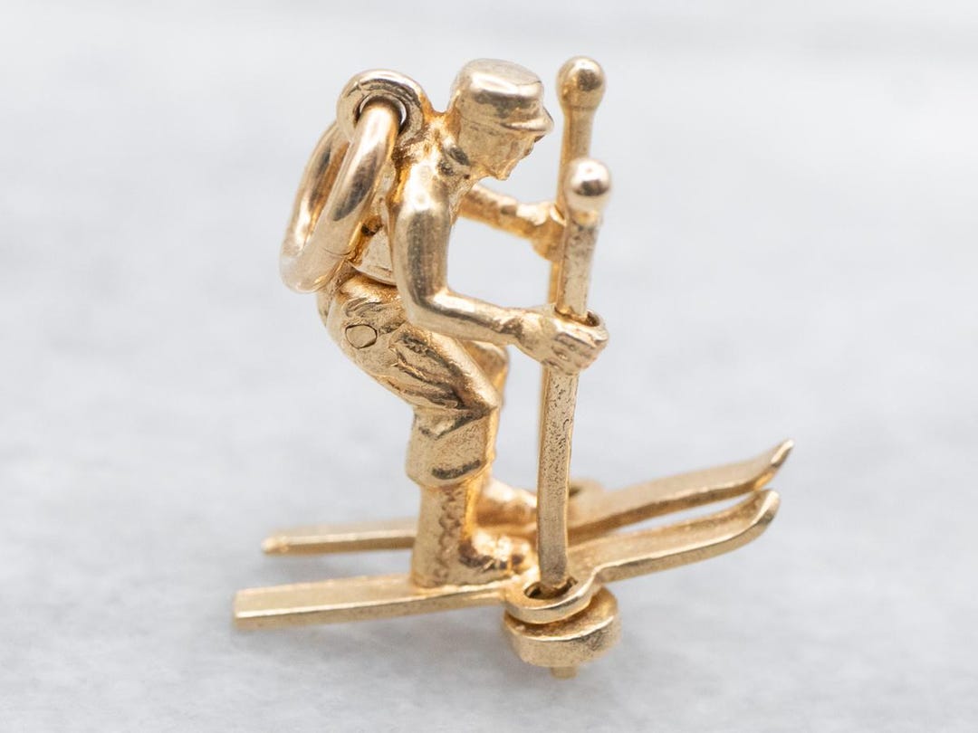 Vintage 14K Yellow Gold Cross Country Skier Charm - Etsy