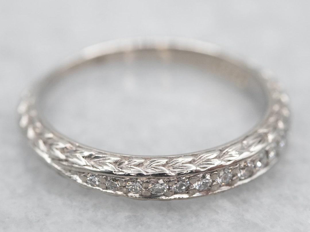 Wheat Pattern Diamond Band, Engraved Diamond Band, Diamond Stacking ...