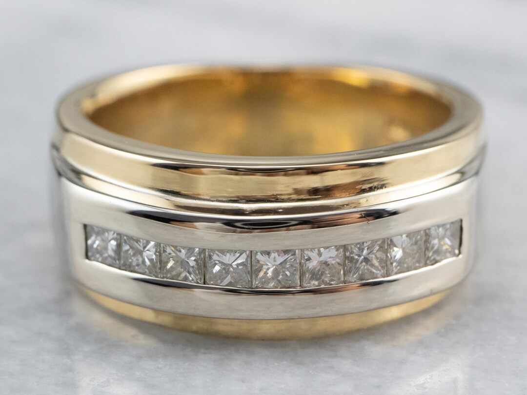 Heavy Men's Gold Diamond Band, Channel Set Diamond Band, Men's Diamond ...