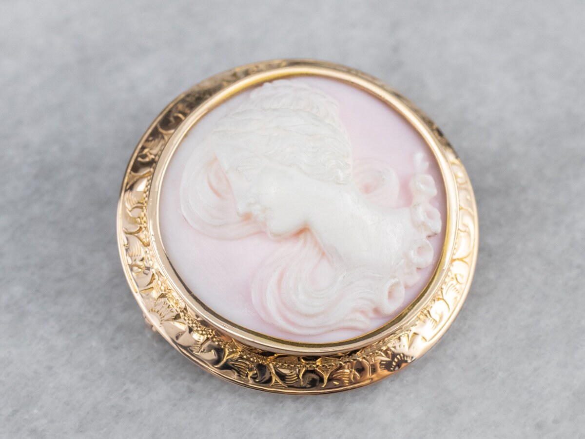 Vintage Pink Shell Cameo Brooch Cameo Oval Pin Statement | Etsy