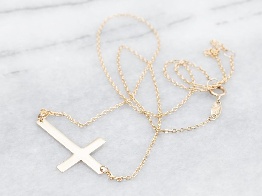 Plain Gold Cross on Chain, Simple Gold Cross, Religious Jewelry ...