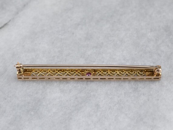 Fine Gold Filigree Synthetic Ruby Pin, Yellow Gold Ba… - Gem