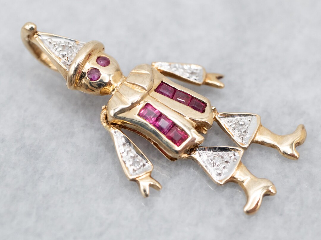 Two Tone Ruby and Diamond Clown Pendant, Two Tone Gold Ruby Pendant ...