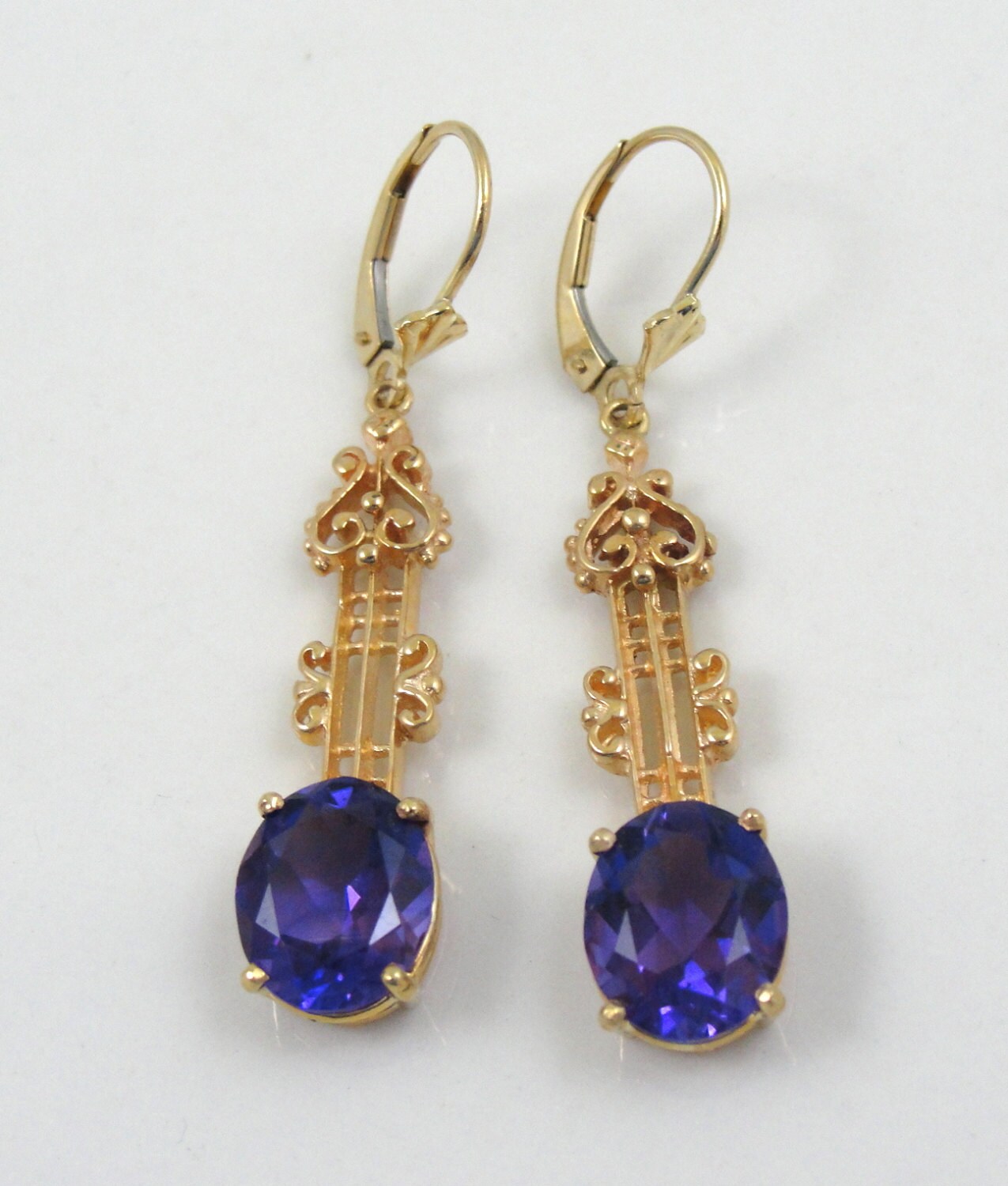 Royal Purple Amethyst Set in Long 14k Rose Gold, Victorian Earrings - Etsy