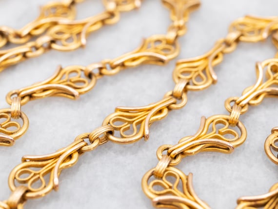 Ornate Antique Link Gold Chain, Bloomed Gold Chain, A… - Gem