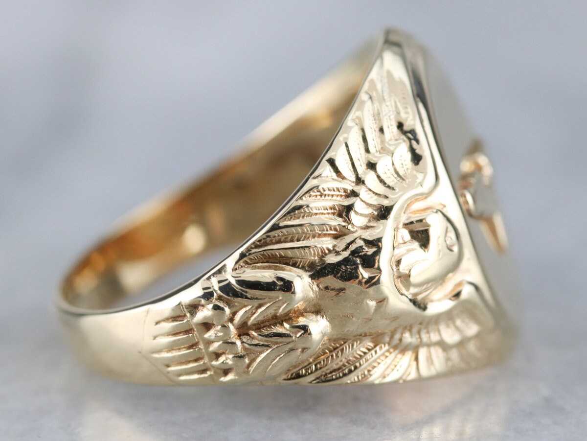 10K Yellow Gold Eagle Signet Ring, Military Emblem - Etsy