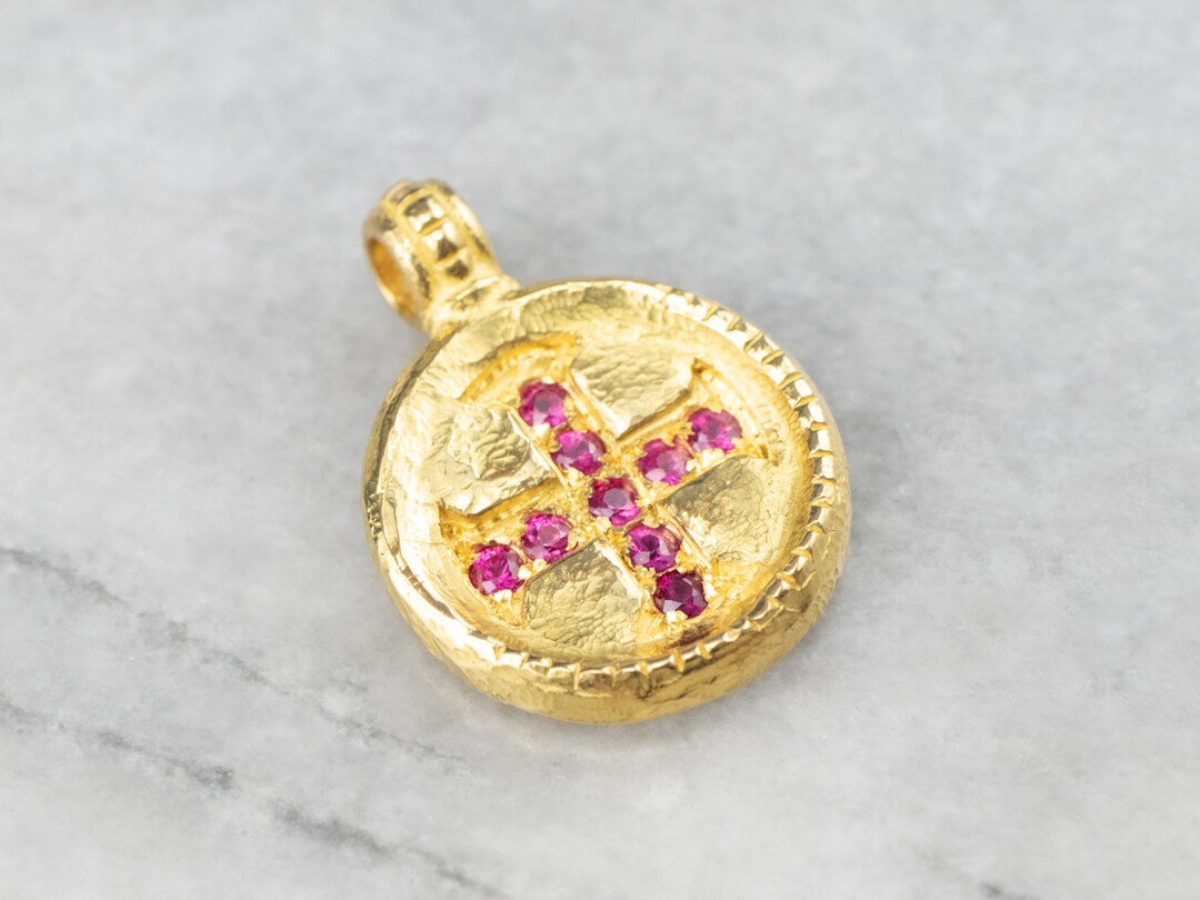 Ruby Cross 800 Gold Pendant, Portuguese Gold, Medal Pendant, July ...