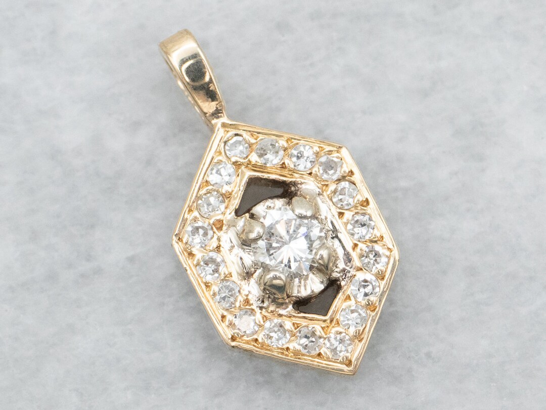Hexagonal Diamond Pendant, Gold Diamond Pendant, Diamond Pendant ...