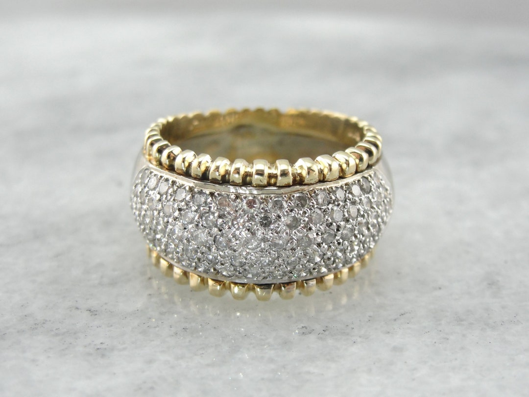 Wide Diamond Studded Cocktail Band With Gold Trim - Etsy