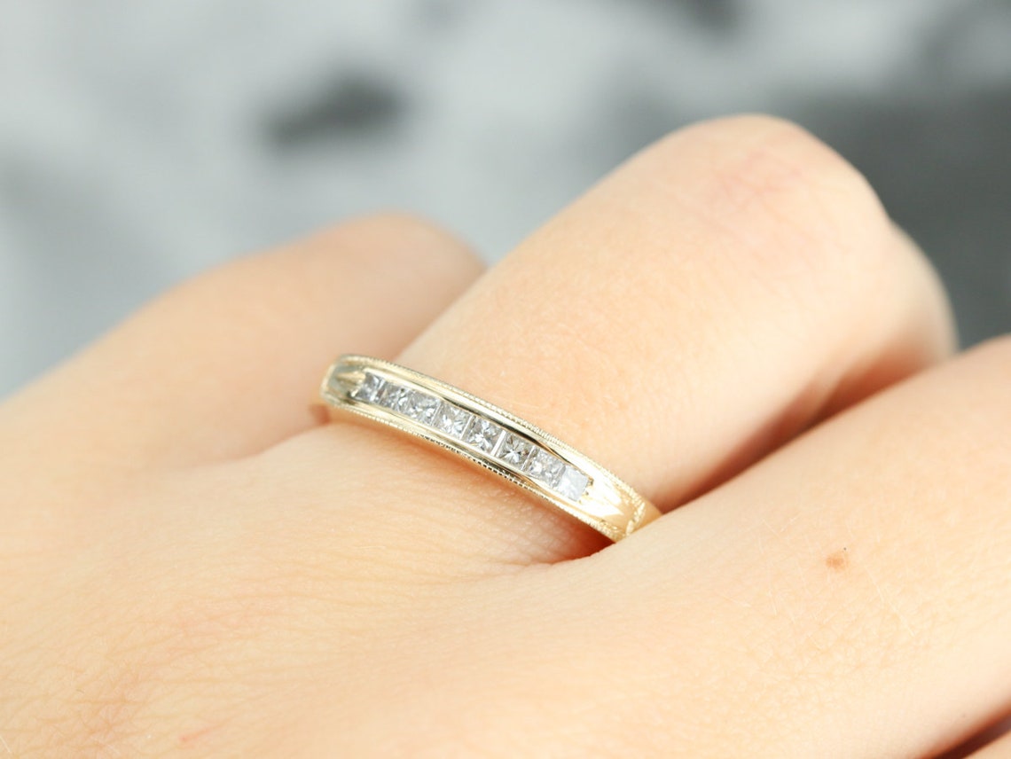 Square Cut Diamond Band Diamond Wedding Band Yellow Gold | Etsy