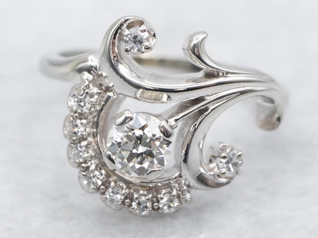 Vintage Jabel Diamond Cluster Ring, 18K White Gold - Etsy