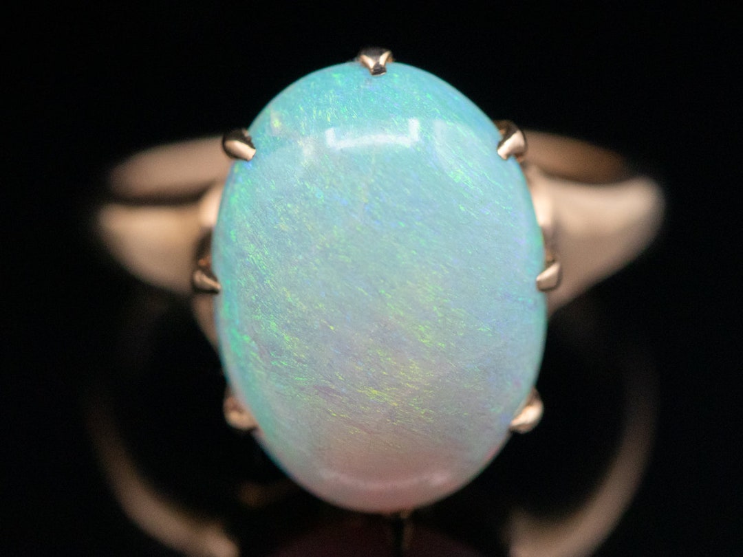 Antique Australian Opal Solitaire Ring, Opal Estate Ring, Yellow Gold ...