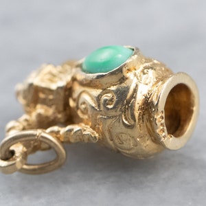 Ornate Teal Glass and Gold Pitcher Charm, 14K Yellow Gold Charm ...