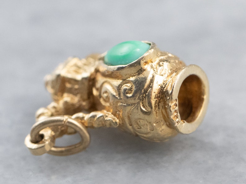 Ornate Teal Glass and Gold Pitcher Charm 14K Yellow Gold - Etsy