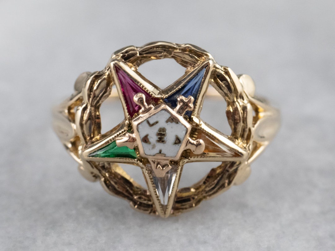 Order of the Eastern Star Ring, Synthetic Gemstone Ring, Yellow Gold ...