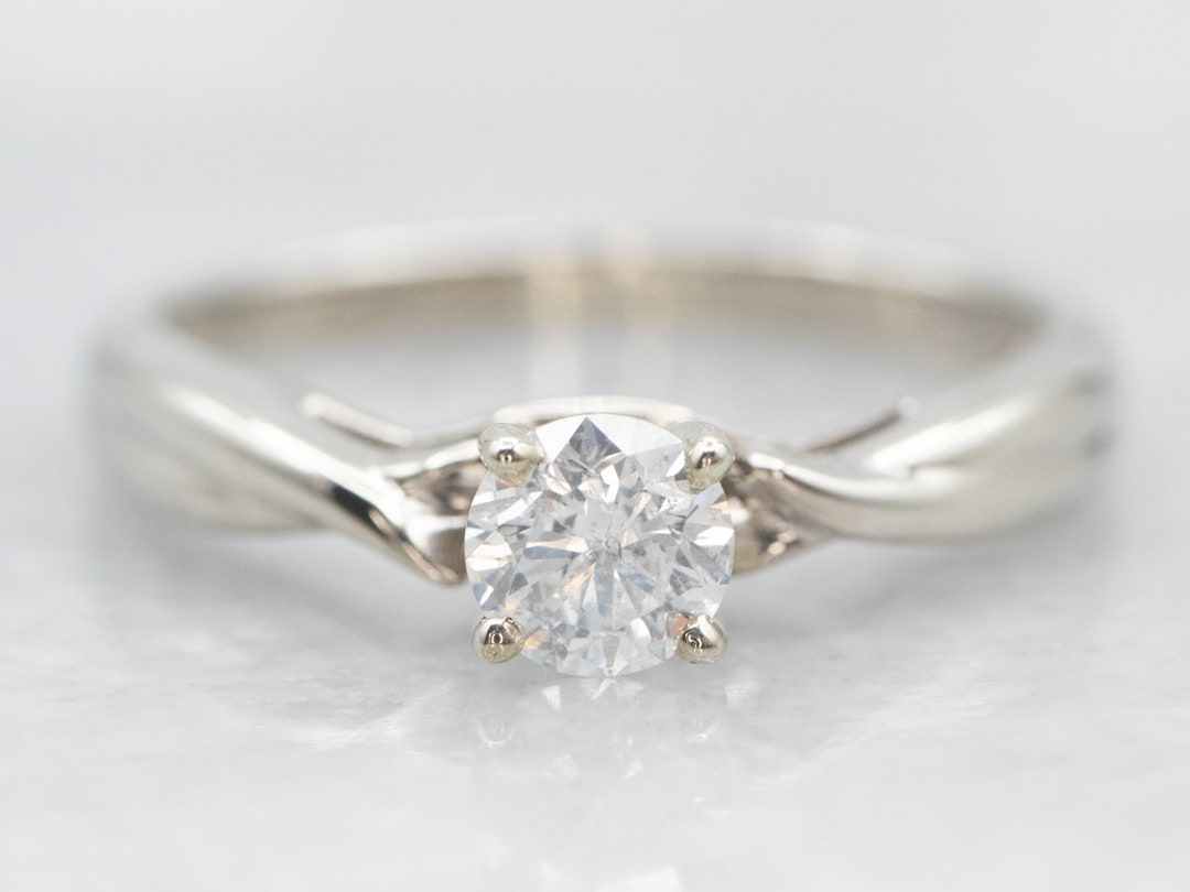 White Gold Twist Shank Diamond Solitaire Engagement Ring, Diamond ...