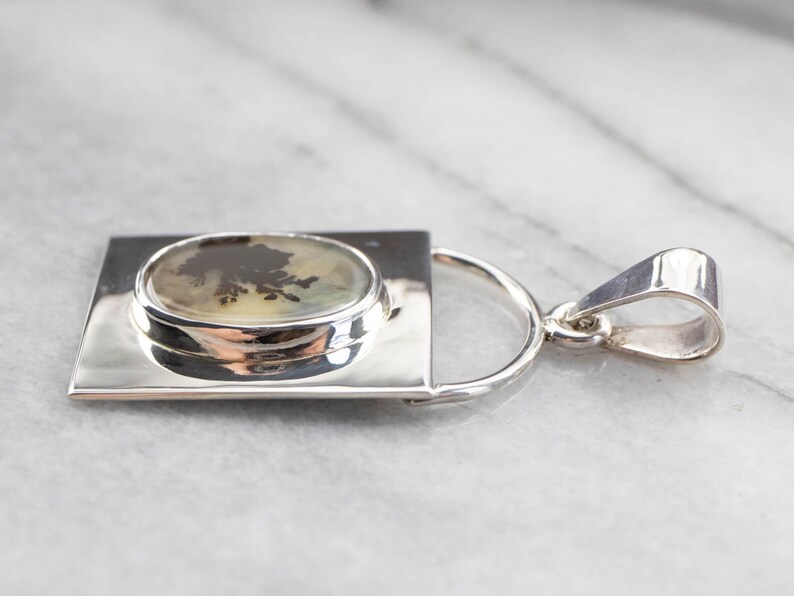 Sterling Silver Shazar Stone Agate Pendant, Unisex Cabochon - Etsy