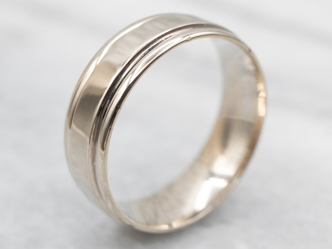 Vintage 14K White Gold Lined Wedding Band, Unisex Stacking Ring - Etsy