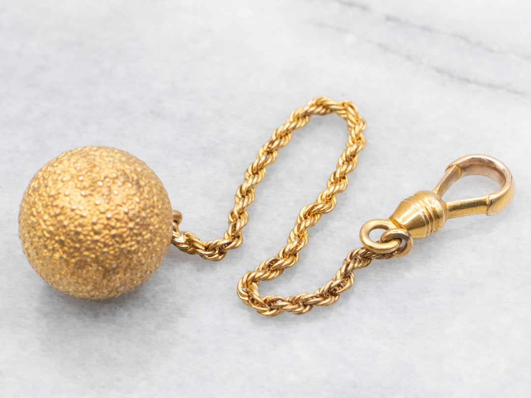Antique Gold Ball Fob Charm, Layering Pendant, Charm Bracelet, Gold ...