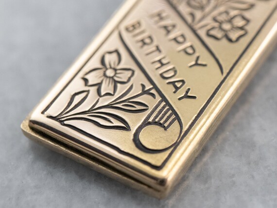 Gold Happy Birthday Card Charm, Engraved Gold Charm, … - Gem