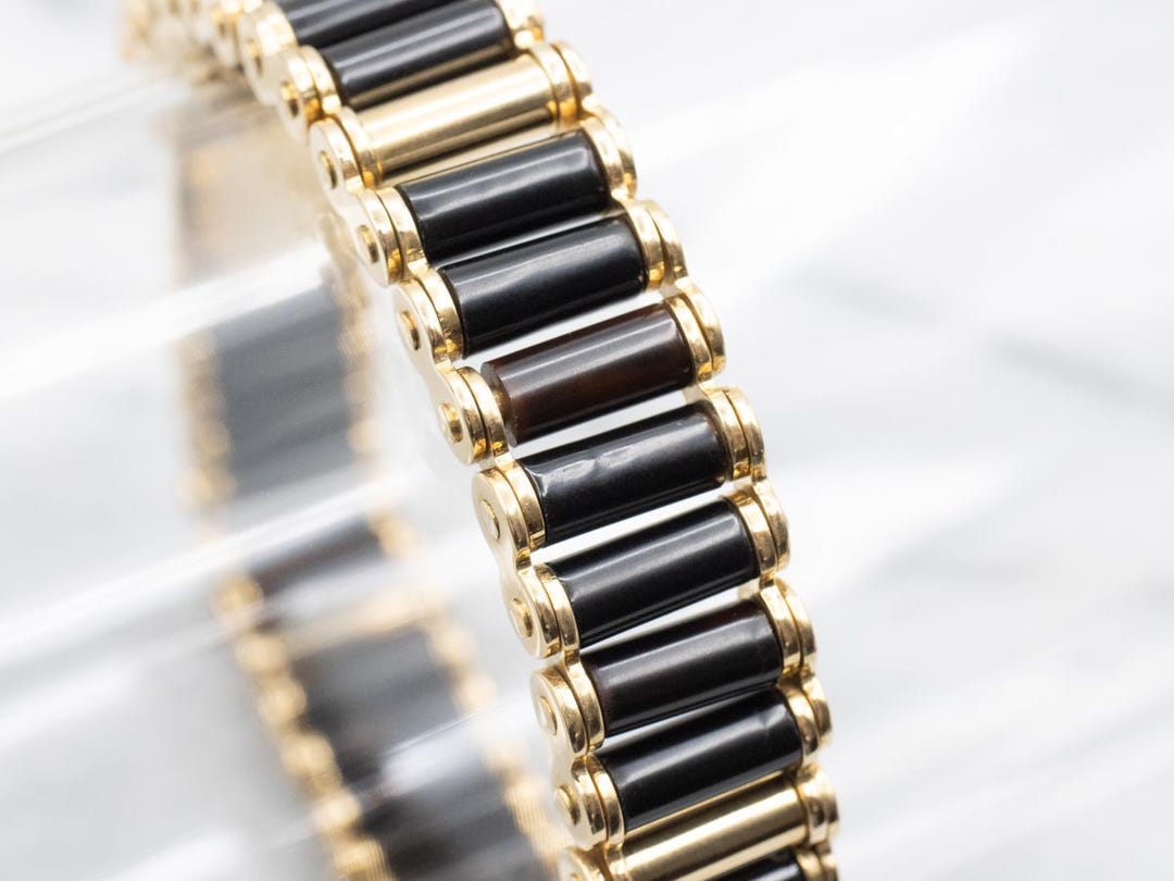 Vintage 18K Gold Black Onyx Cylinder Bead Bracelet, 7 Inch - Etsy