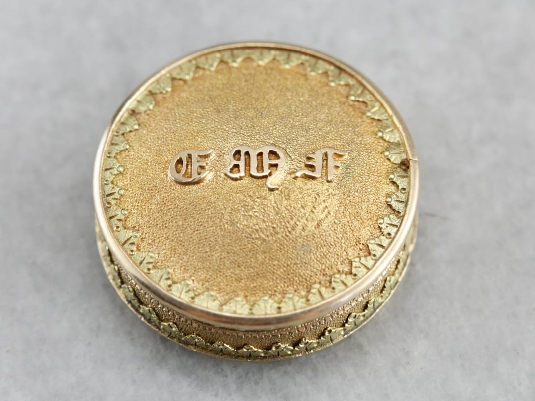 Antique Pill Box, Monogramed Pill Box, Victorian Pill Box, Yellow Gold ...