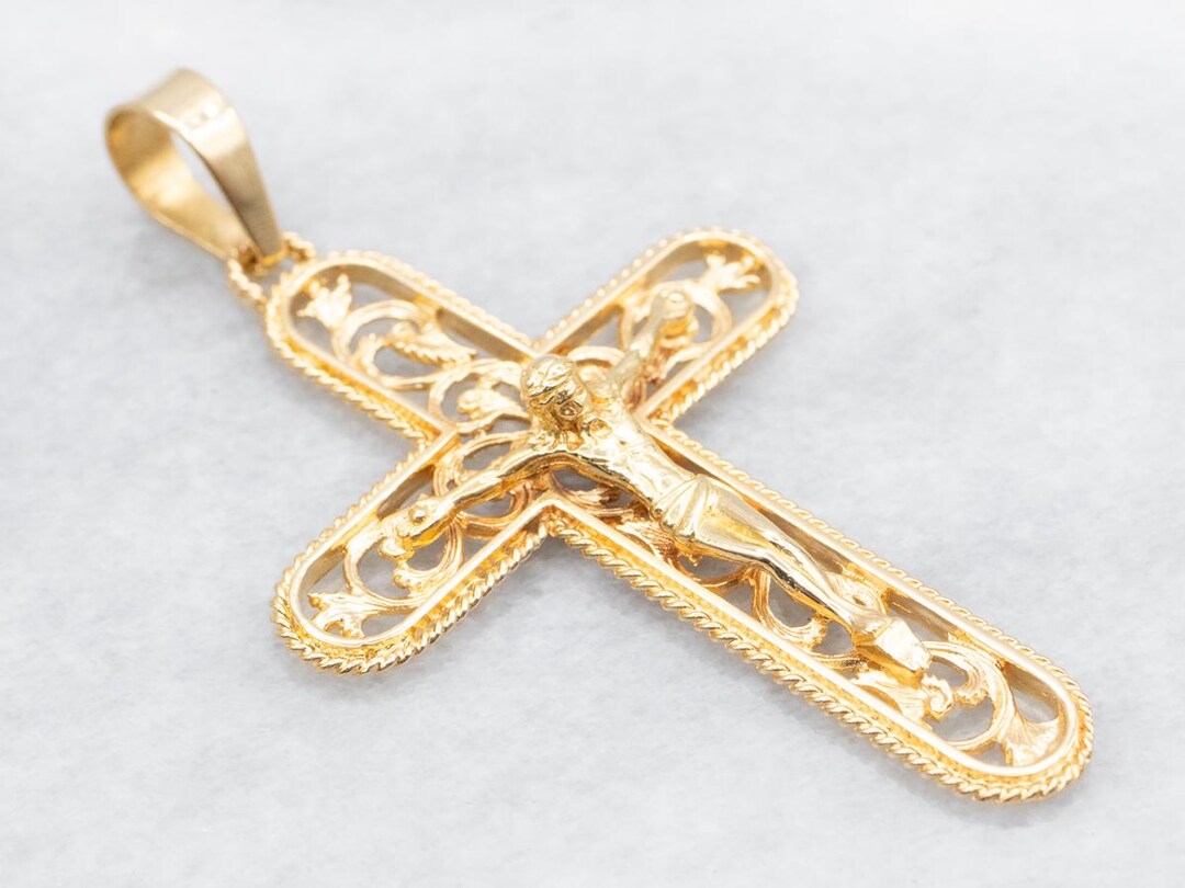 Gold Filigree Crucifix Pendant, Gold Crucifix, Crucifix Pendant ...