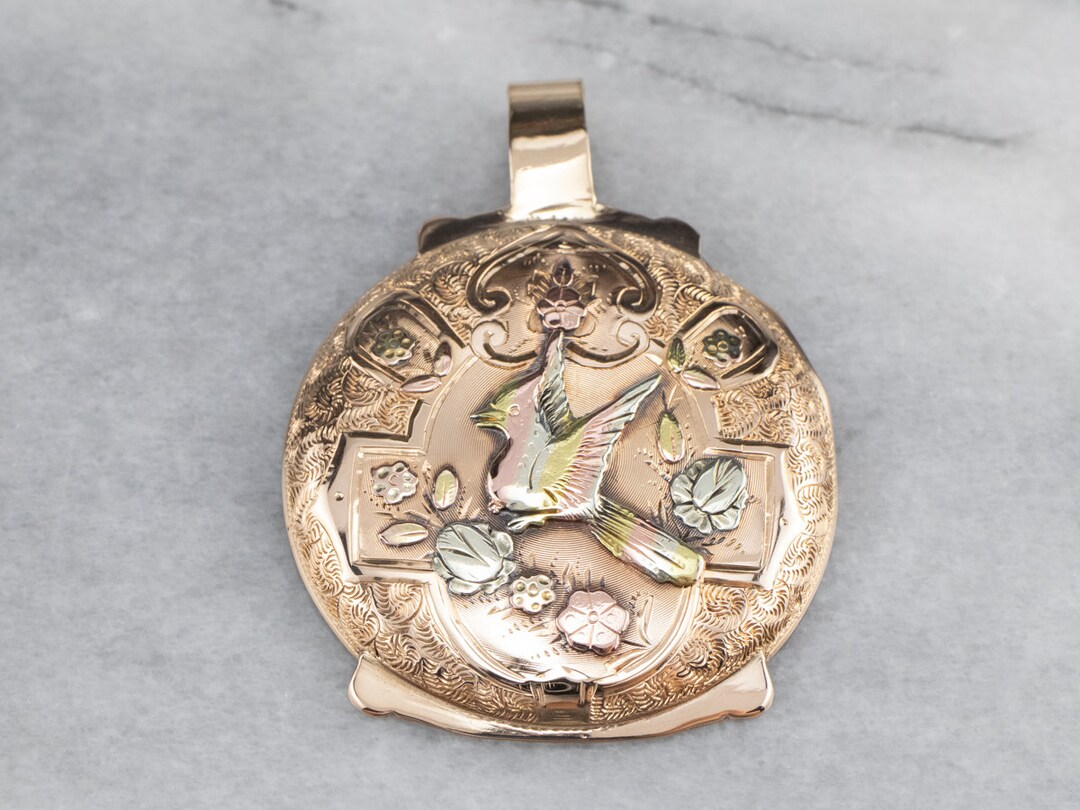 Large Cardinal Bird Disc Pendant, Multi Color Gold Pendant, Repurposed ...