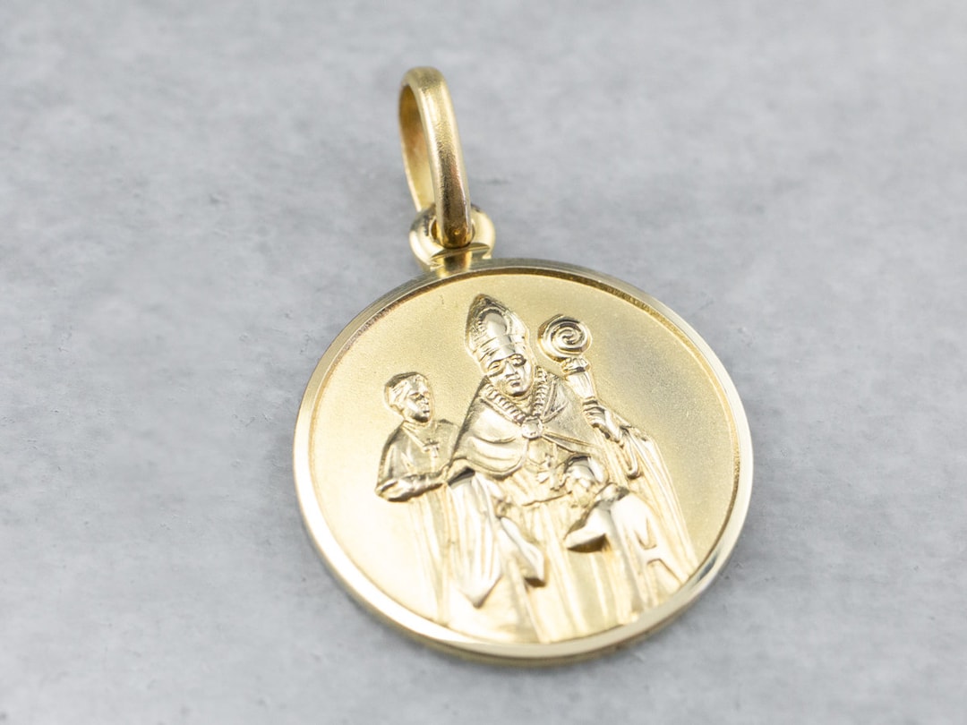 Gold Bishop Religious Pendant, Vintage Saint Medallion, Religious ...