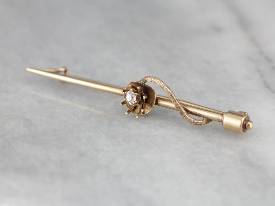 Antique Victorian Bar Pin With Simple Flower and Diamond THZ2TL - Etsy