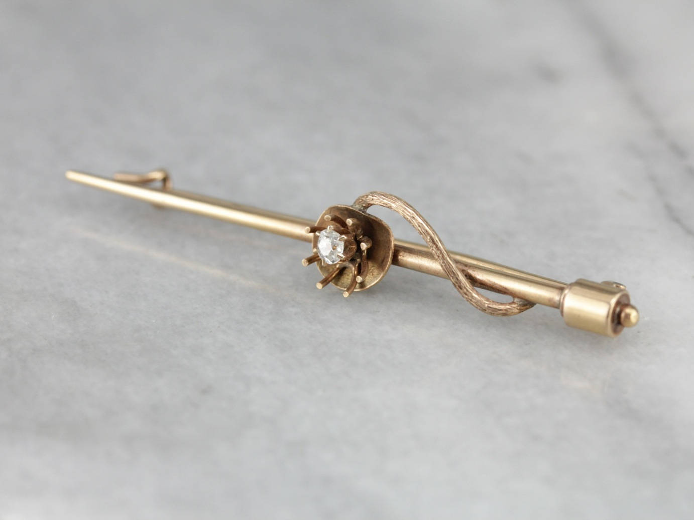 Antique Victorian Bar Pin With Simple Flower and Diamond - Etsy