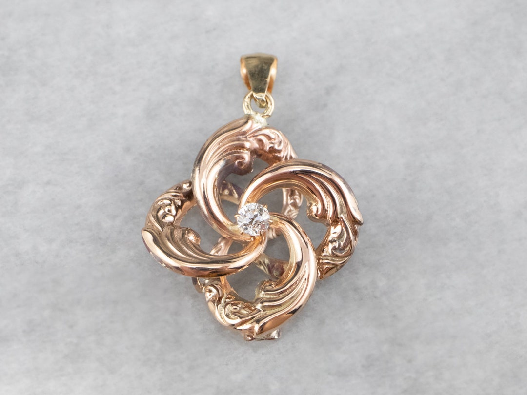 Victorian 10K Rose Gold Diamond Lover's Knot Pendant - Etsy