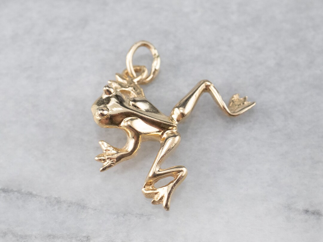 14K Gold Frog Charm, Large Gold Frog Charm Pendant, Vintage Charm, Frog ...
