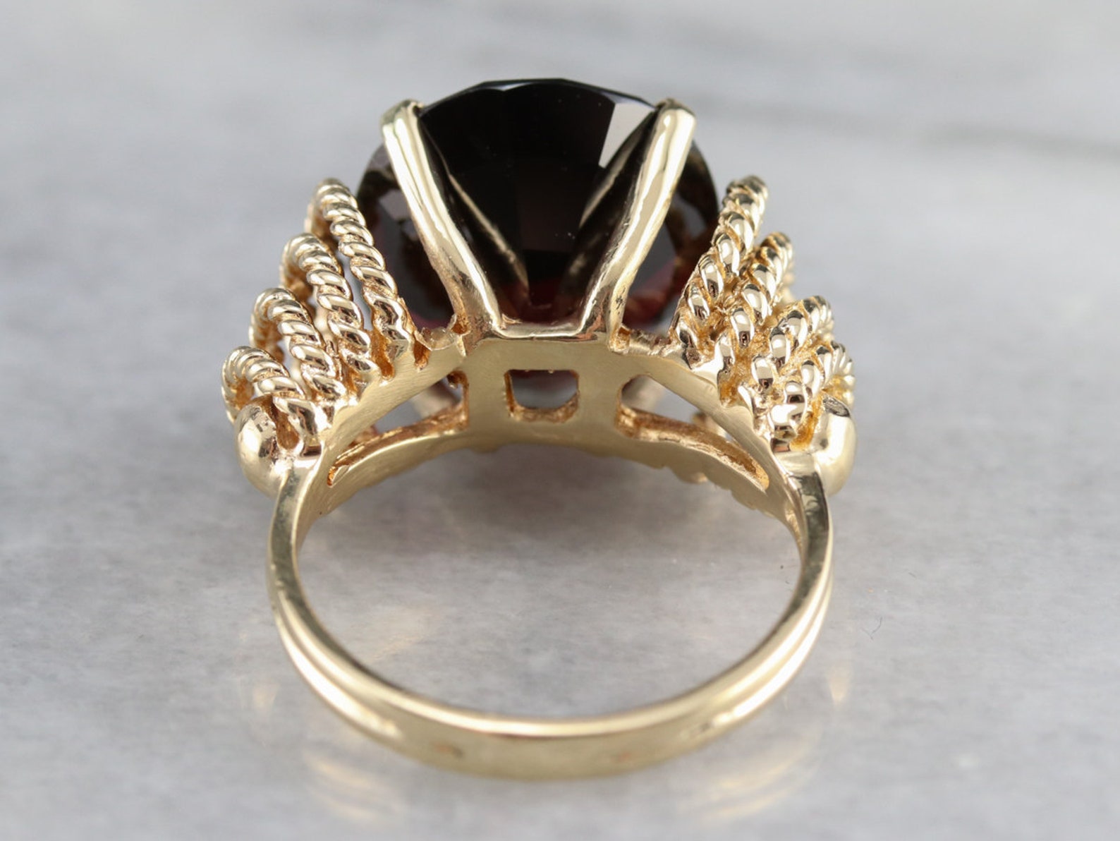 Vintage Garnet Cocktail Ring, Large Garnet Ring, Yellow Gold Garnet ...