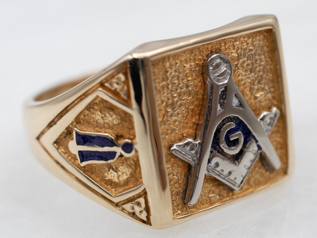 Men's Two Tone Gold Enamel Masonic Ring, Vintage Masonic Ring ...