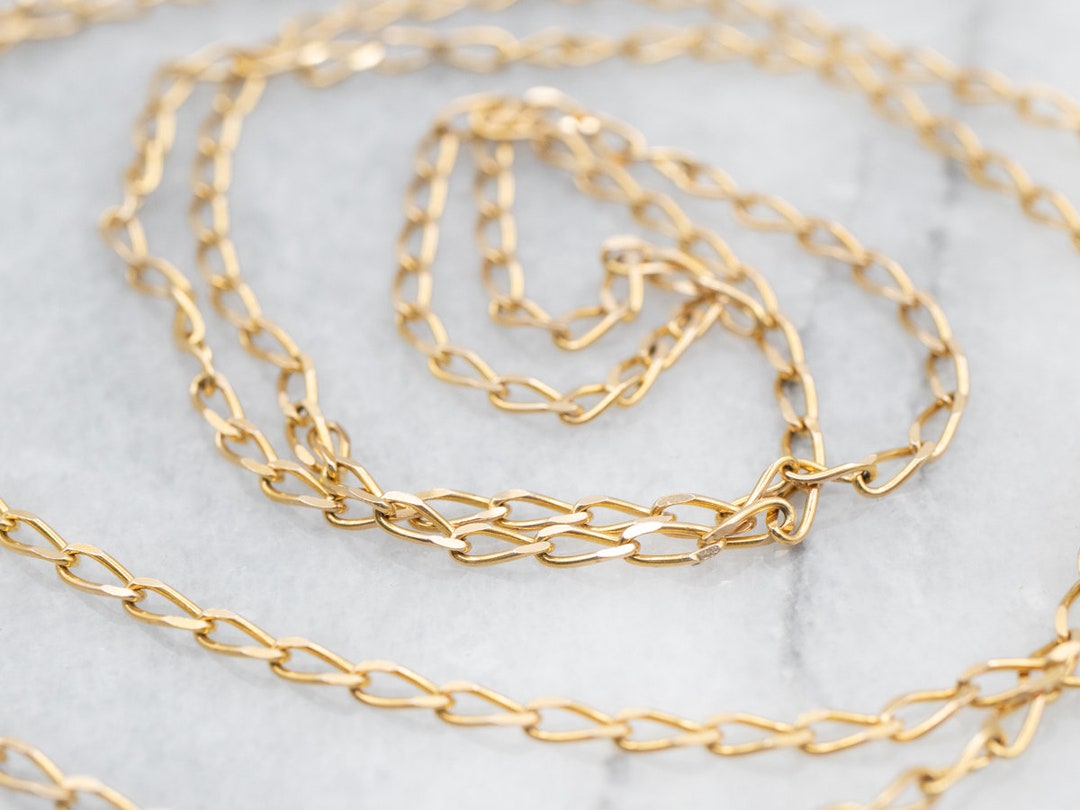 Long 14K Yellow Gold Curb Chain, 30 Inch Chain, Pendant Chain, Unisex ...