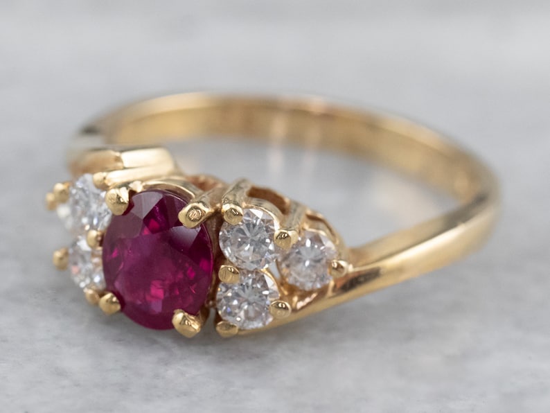 Ruby and Diamond Engagement Ring Yellow Gold Ruby Ring - Etsy