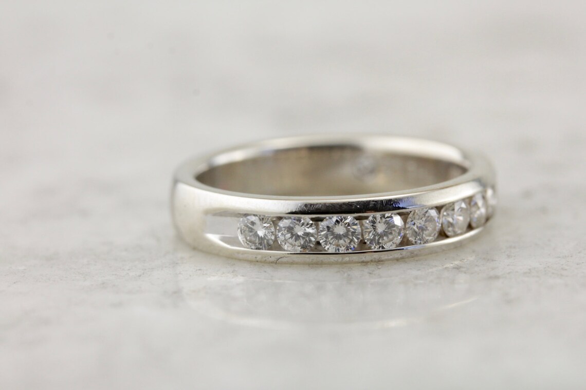 Wide Unisex Channel Set Diamond Band, White Gold, Luxury Bridal Jewelry ...