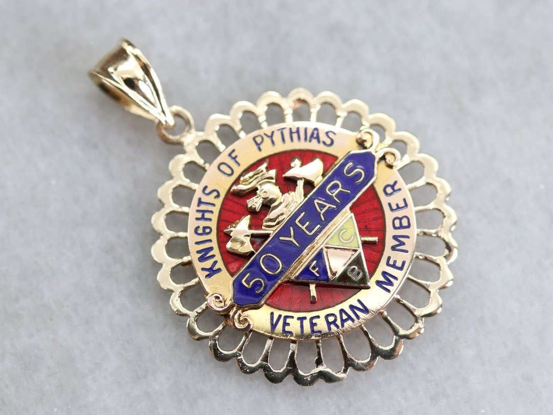 Knights of the Pythias Medallion, 14k Gold Enamel Pendant, Upcycled ...