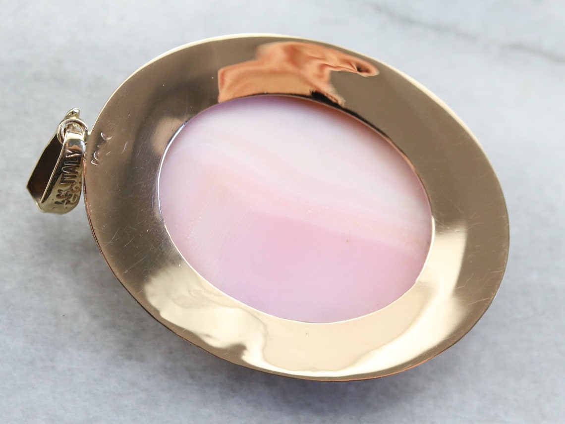 Vintage Pink Shell Cameo Pendant Oval Cameo Pendant Gold | Etsy