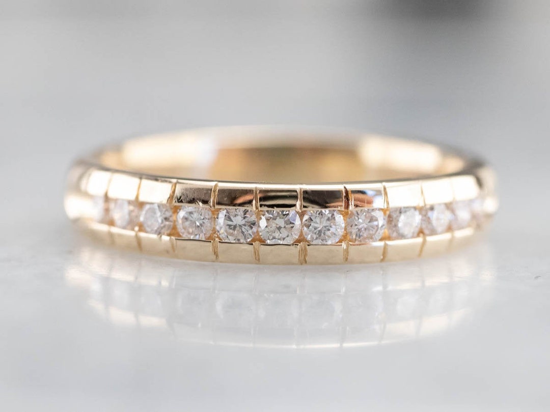 Diamond Pattern Band, Yellow Gold Diamond Band, Diamond Wedding Band ...