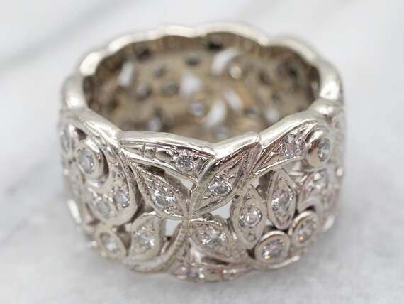Botanical Diamond Band, White Gold Diamond Band, Wide… - Gem