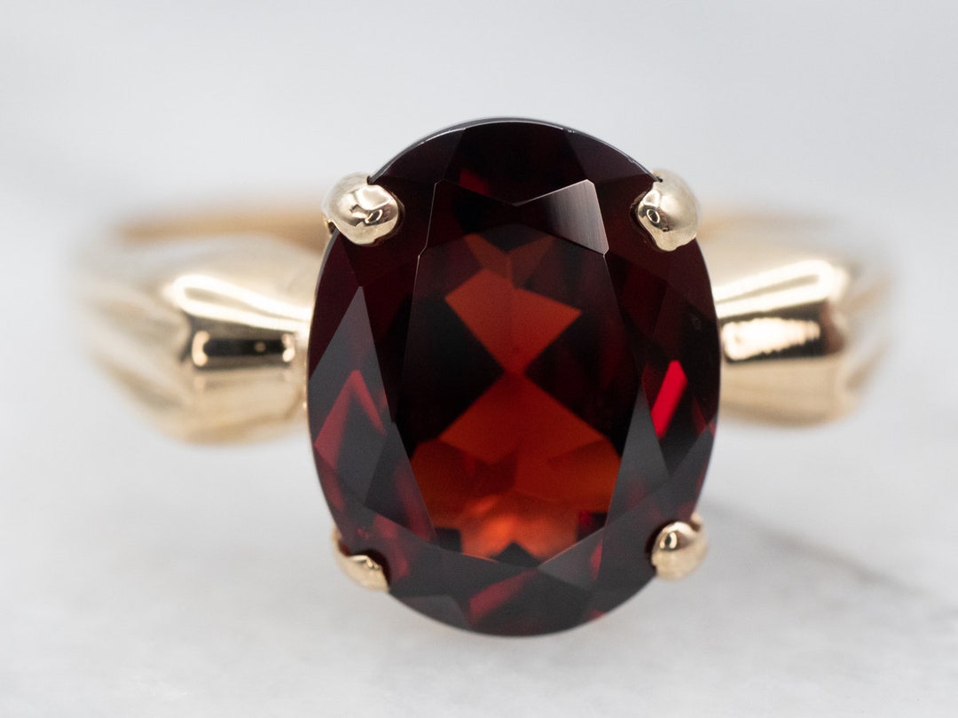 Vintage Garnet Cocktail Ring, 10K Gold Garnet Ring, Garnet Solitaire ...