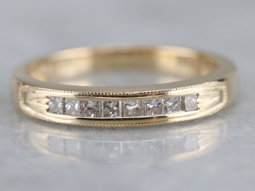 Square Cut Diamond Band, Diamond Wedding Band, Yellow Gold Band ...