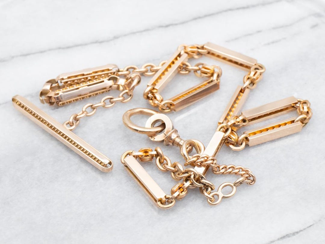 Antique 14K Rose Gold T-bar Watch Chain Necklace, 19.5 Inches - Etsy